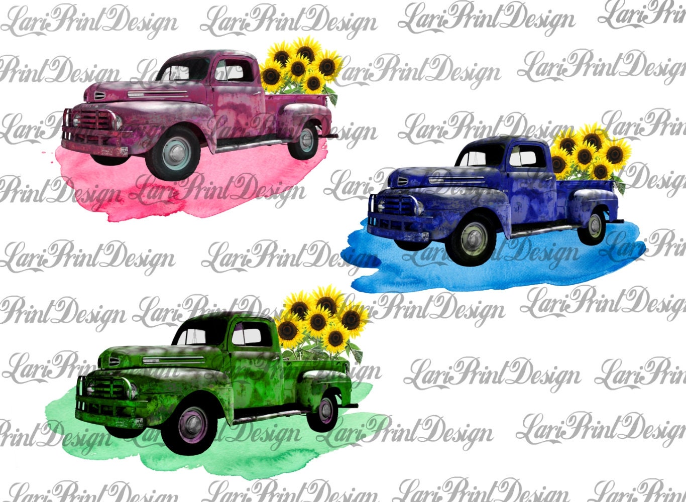 Watercolor Sunflower Truck Bundle 5 PNG instant download | Etsy