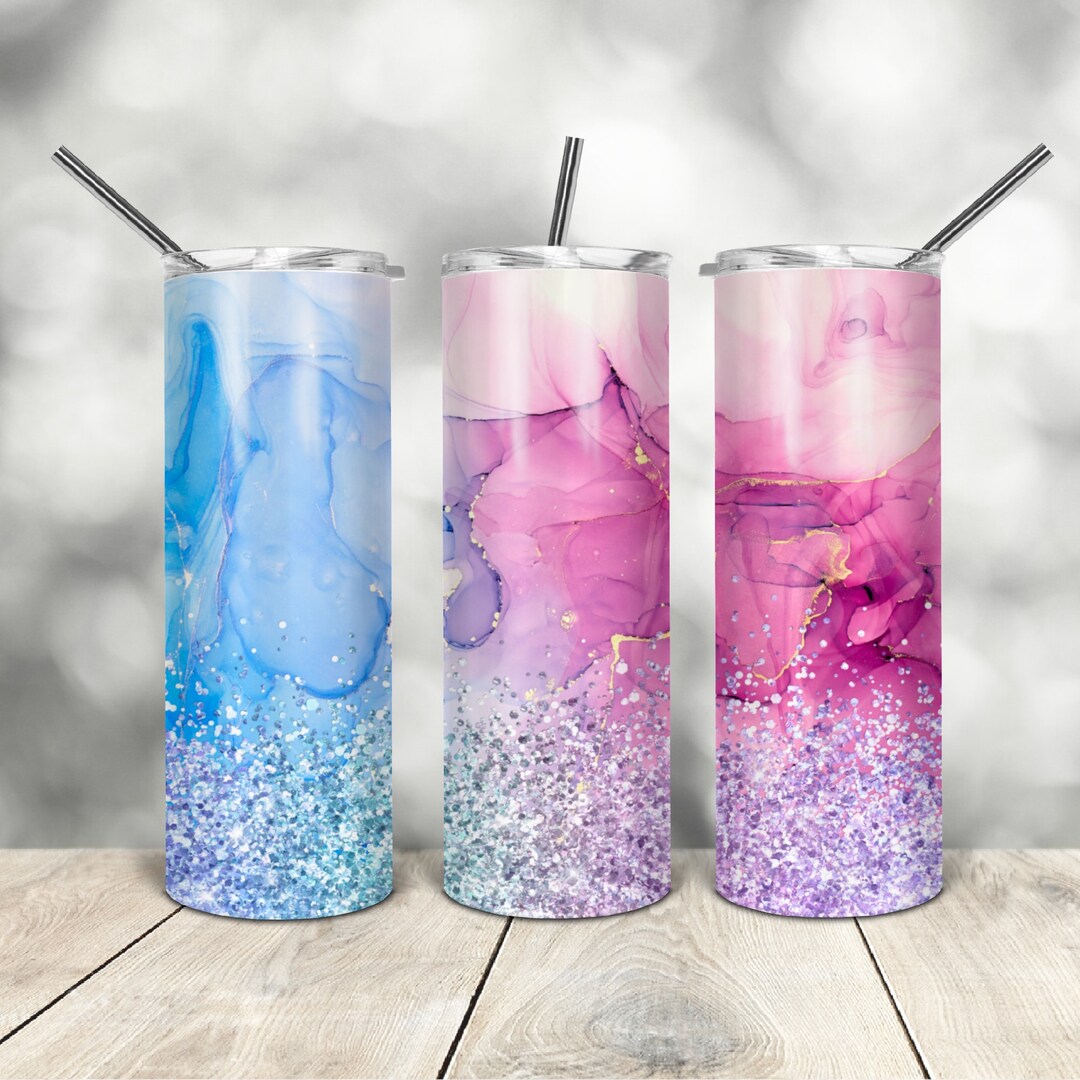 20 Oz Skinny Tumbler Alcohol Ink Glitter Wrap Tapered Straight Template ...