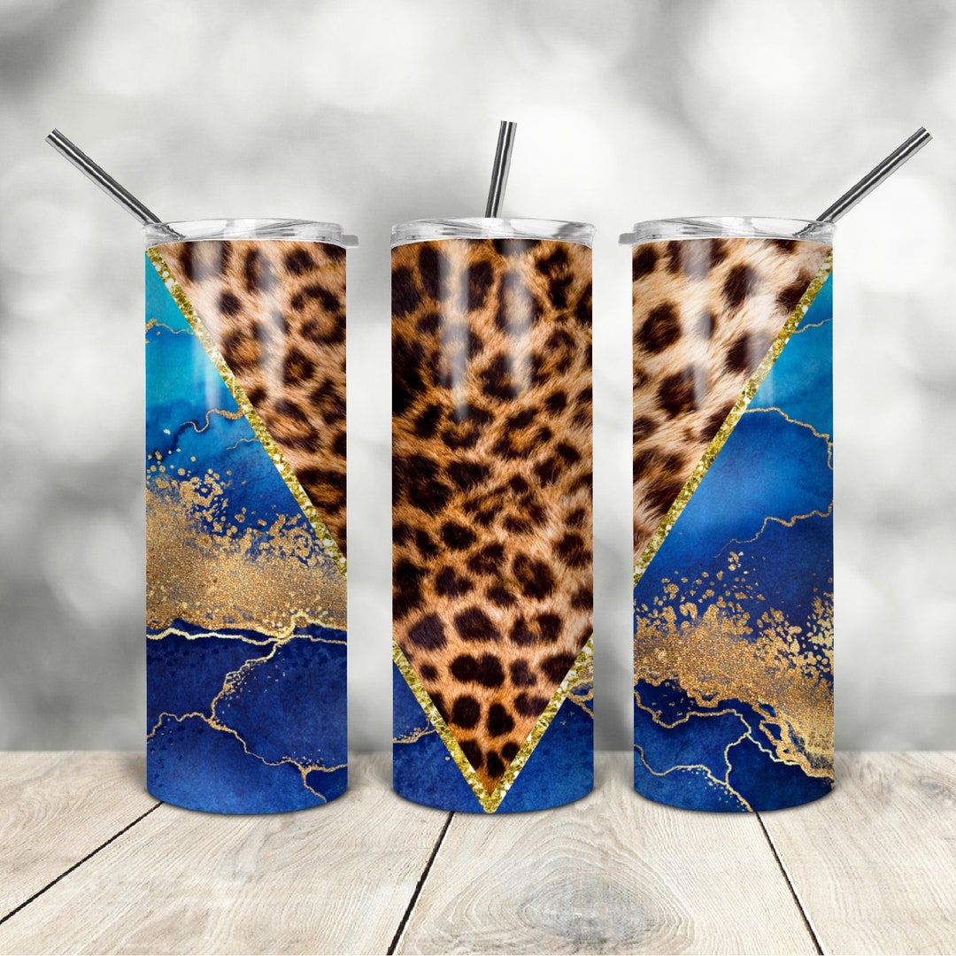 20 Oz Skinny Tumbler Blue Ink Leopard Wrap Tapered Straight Template ...