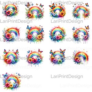 13 Png Clipart Bundle Watercolor Rainbow and Floral Clipart Design for ...