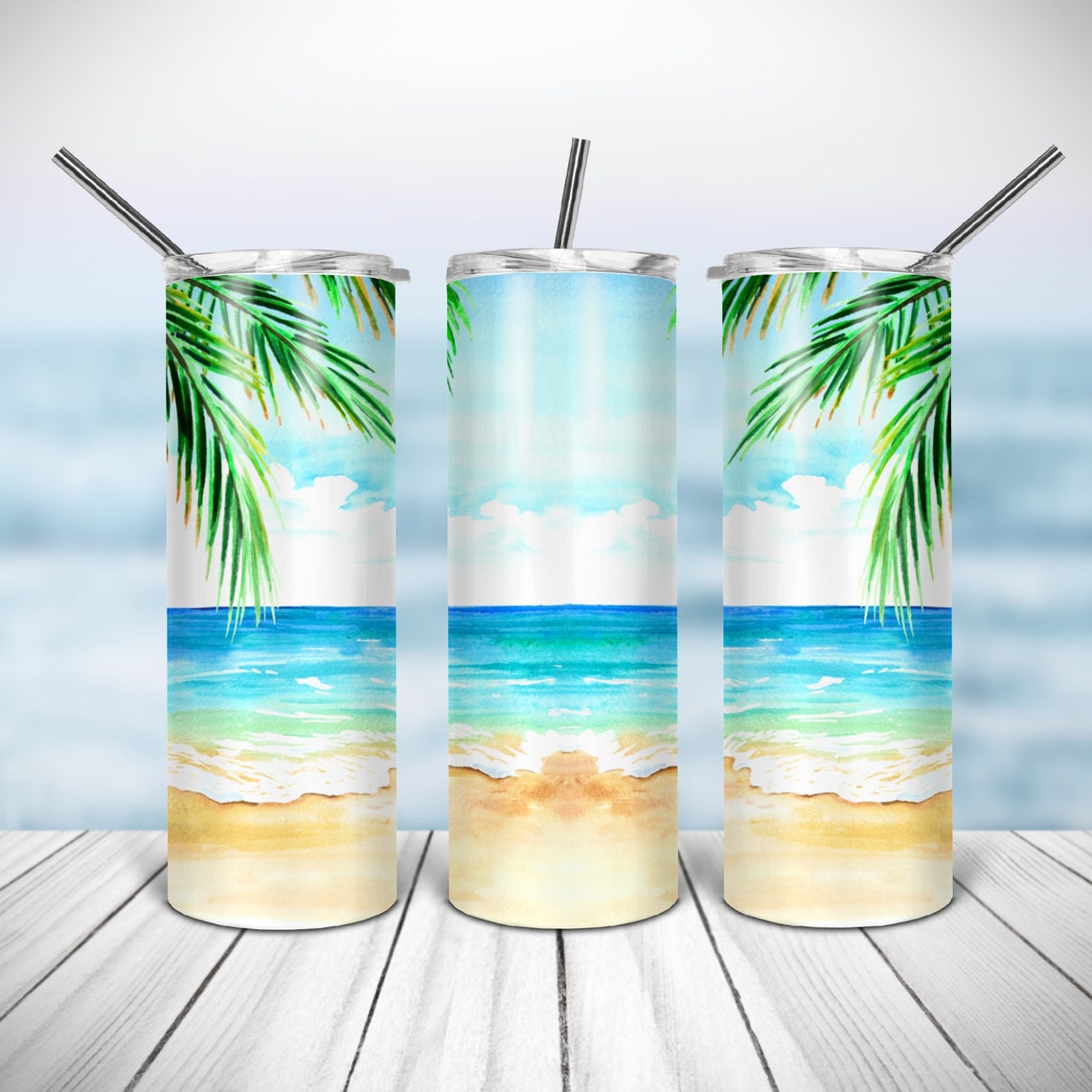 20 Oz Skinny Tumbler Summer Beach Wrap Tapered Straight - Etsy