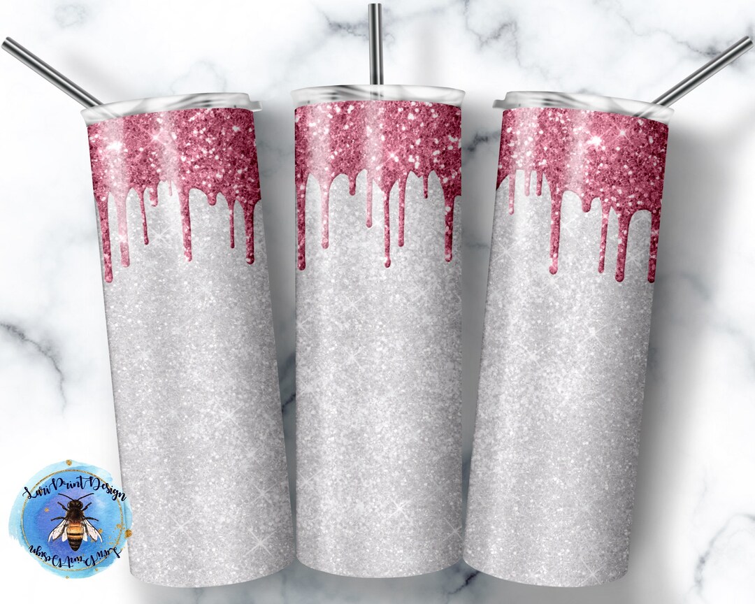 20 Oz Skinny Tumbler Pink Glitter Drip Wrap Tapered Straight Template ...