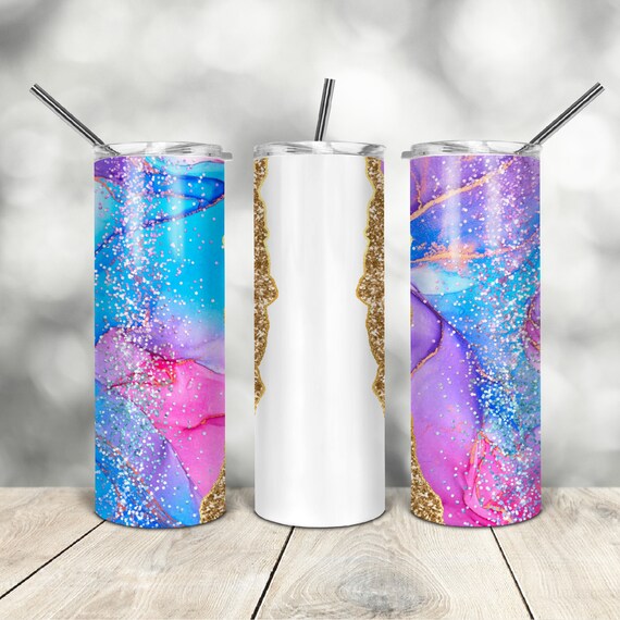 20 Oz Skinny Tumbler Alcohol Ink Glitter Wrap Tapered Straight | Etsy