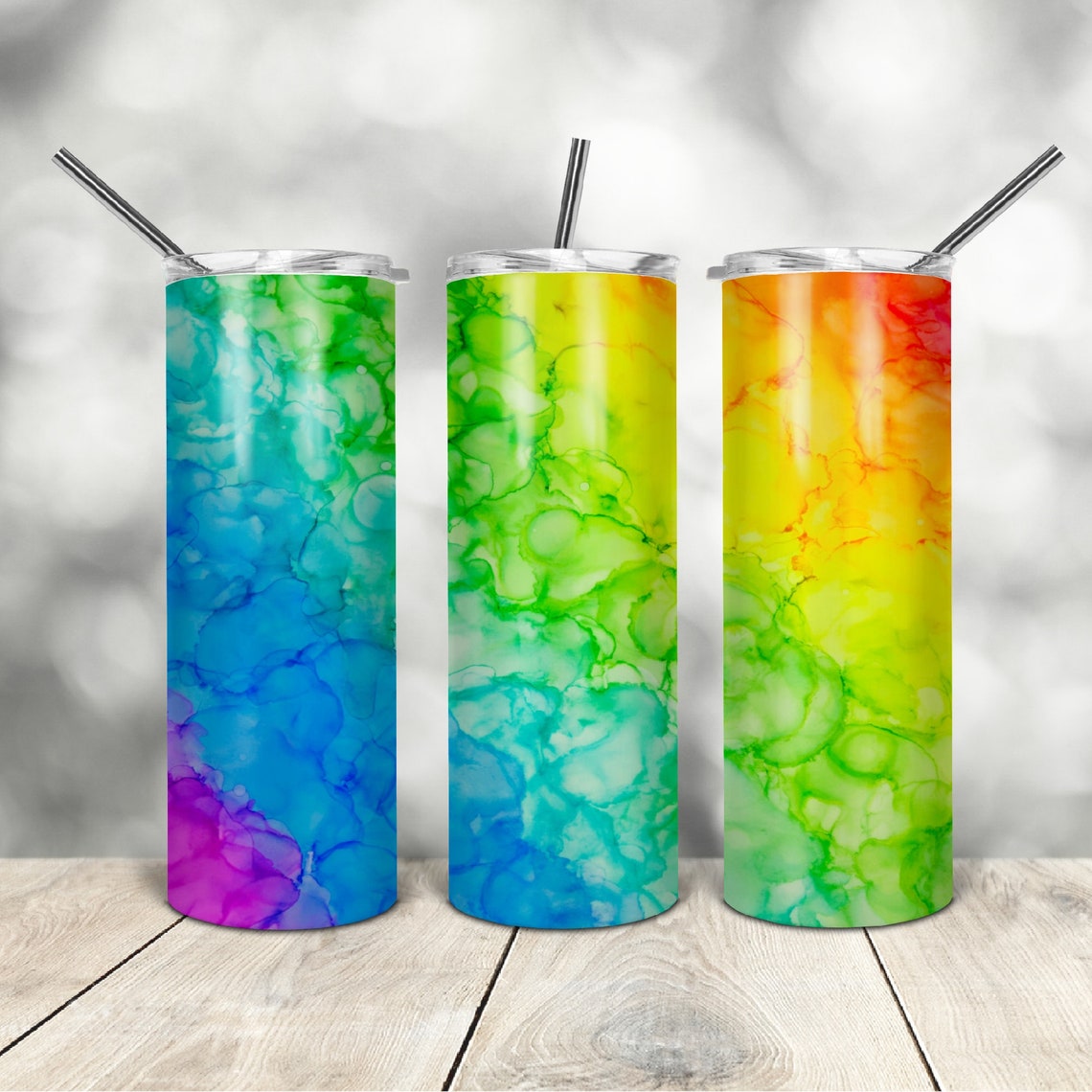 20 Oz Skinny Tumbler Rainbow Ink Wrap Tapered Straight | Etsy