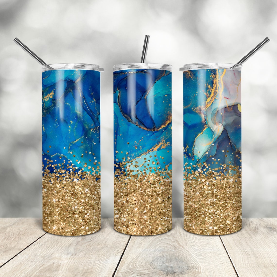 20 Oz Skinny Tumbler Alcohol Ink Glitter Tapered Straight - Etsy