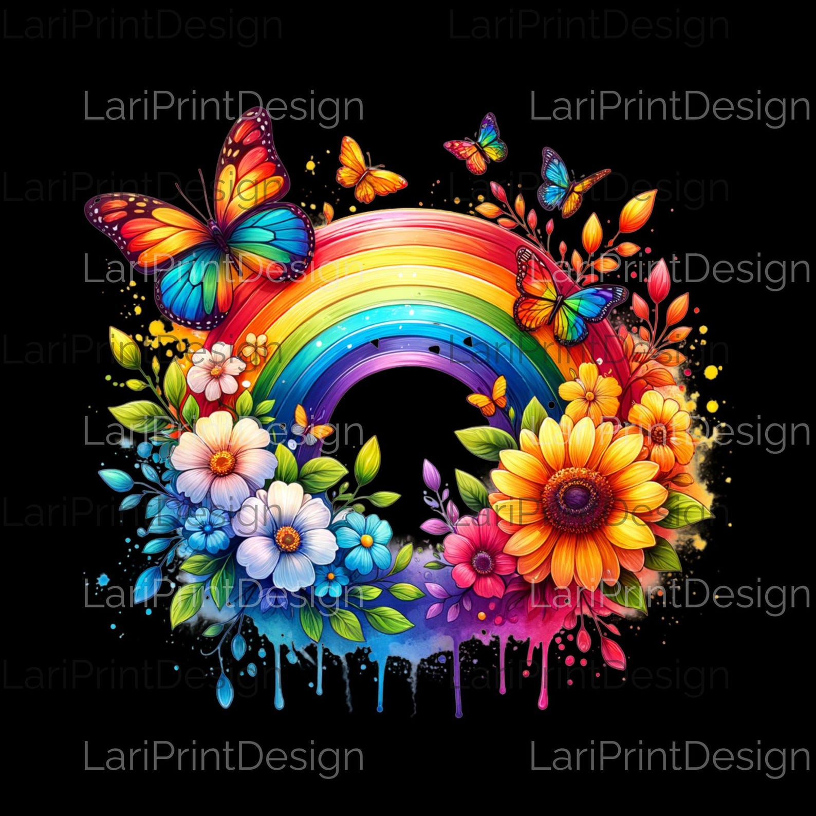 13 Png Clipart Bundle Watercolor Rainbow and Floral Clipart Design for ...