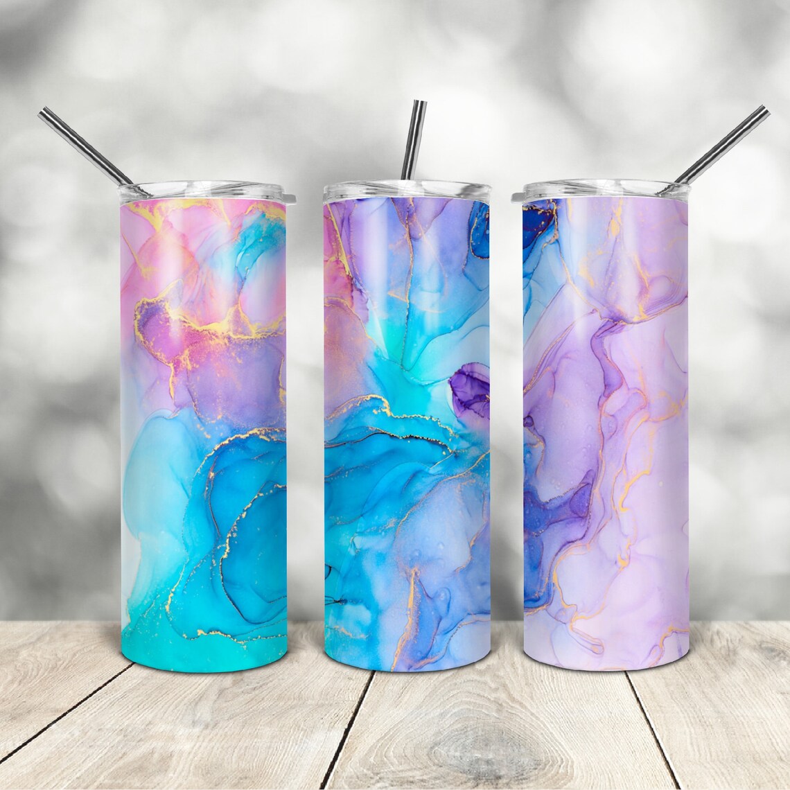 20 Oz Skinny Tumbler Alcohol Ink Pink Purple Tapered Straight Template ...