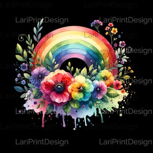 13 Png Clipart Bundle Watercolor Rainbow and Floral Clipart Design for ...