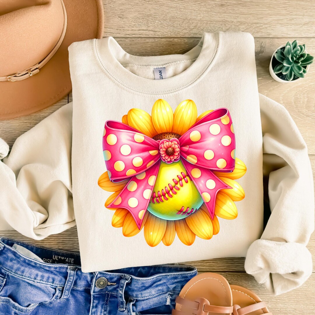 Vibrant Sunflower and Softball Sweatshirt Design With Bow - Perfect for ...