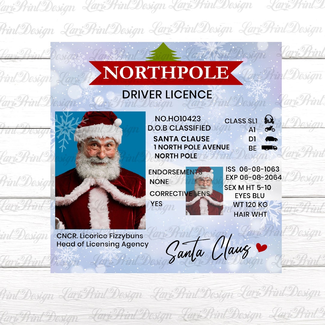 Santa Claus Driver Licence Sublimation Design Sublimation Graphics ...