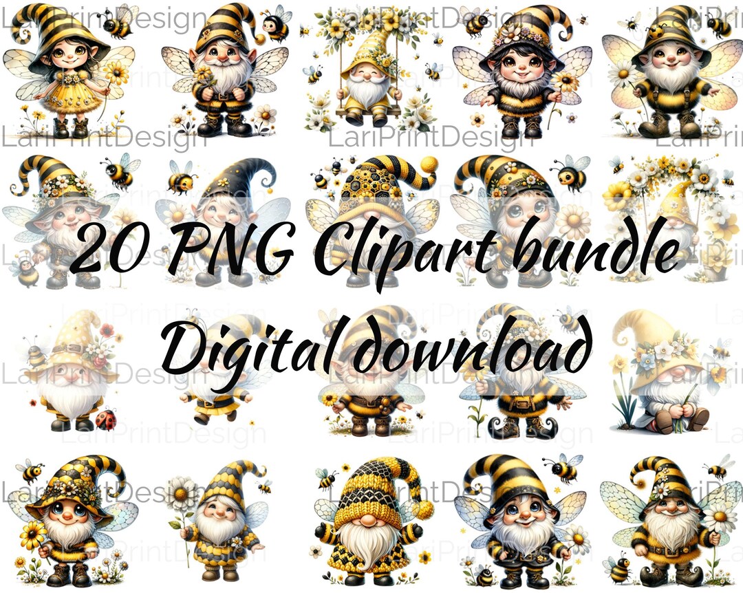20 Png Bundle Whimsical Fairy Bee Sprite Clipart - Cheerful Yellow ...