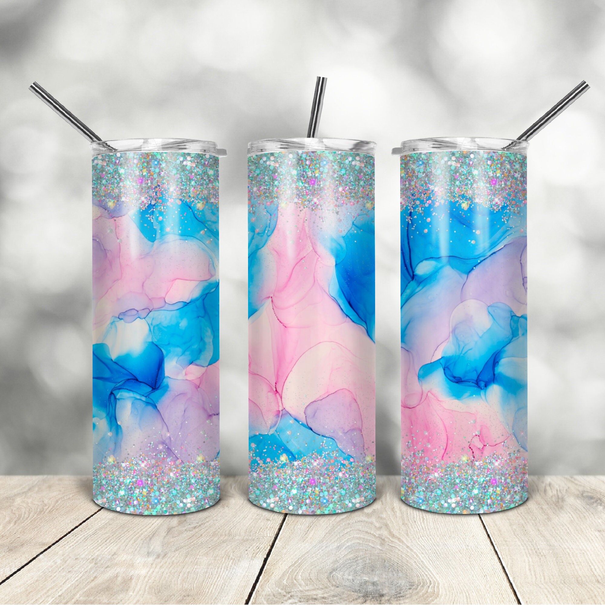 20 Oz Skinny Tumbler Alcohol Ink Glitter Wrap Tapered Straight - Etsy