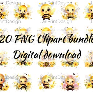20 Png Clipart Bundle Bee With Yellow Flowers - Instant Download ...