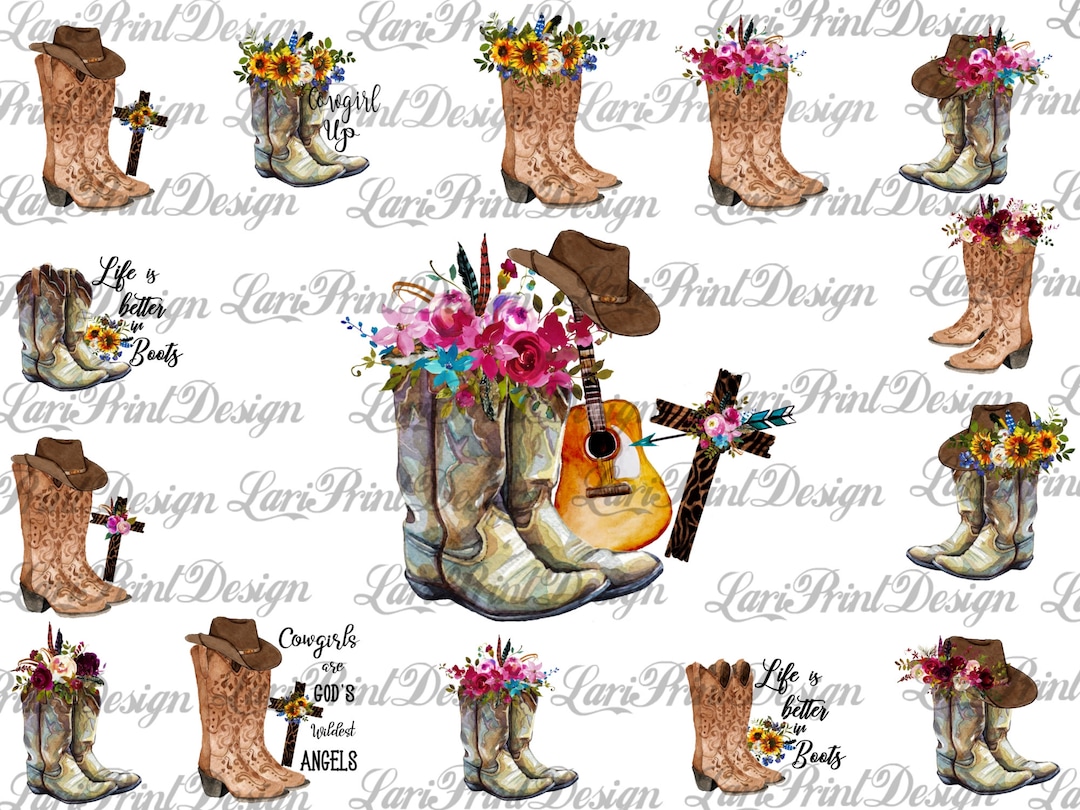 Cowgirl Boots Bundle 30 File Sublimation Design, Instant Download ...