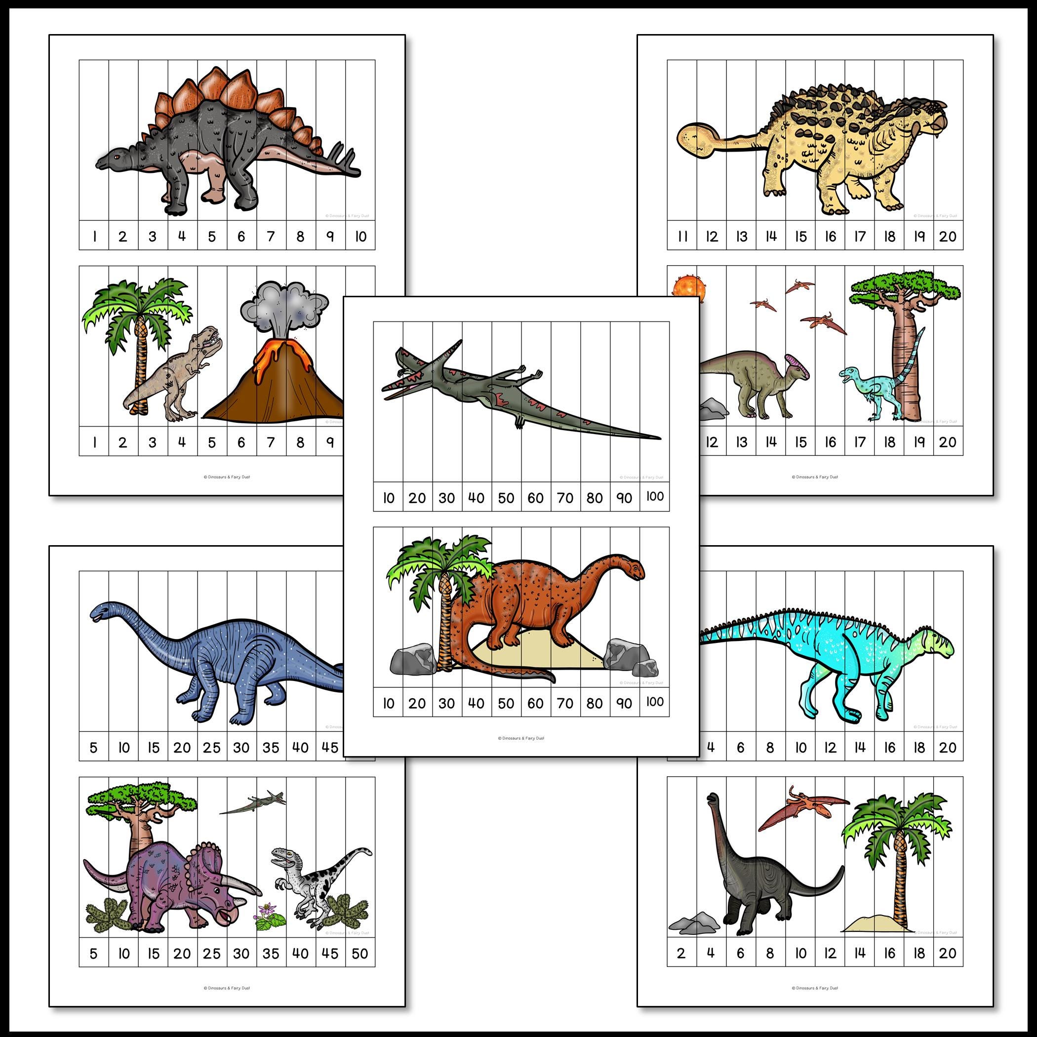 Dinosaurs Skip Counting Picture Puzzles - Etsy