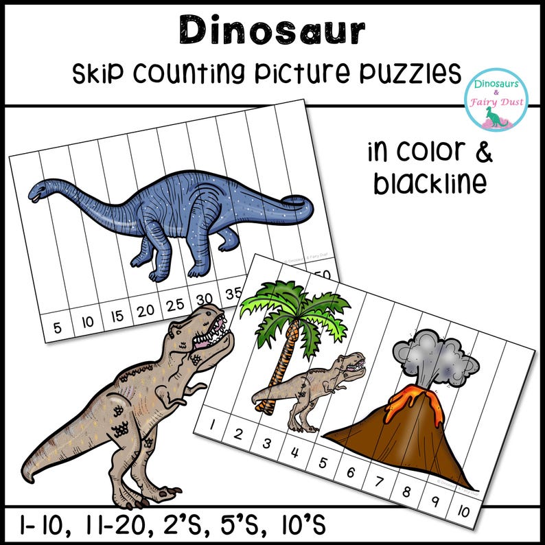 Dinosaurs Skip Counting Picture Puzzles - Etsy