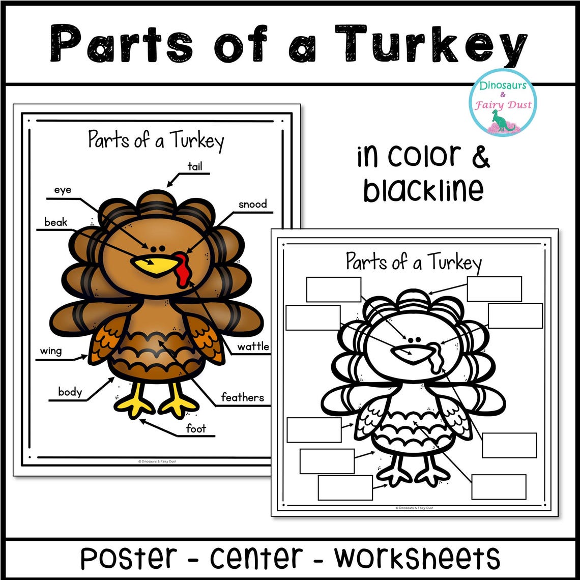 Parts of a Turkey Labeling Activity - Etsy