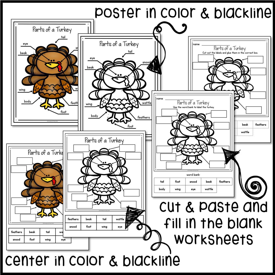 Parts of a Turkey Labeling Activity - Etsy
