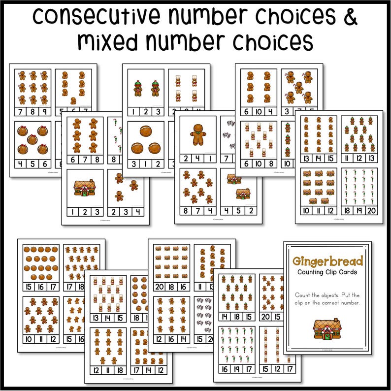 Gingerbread Counting Clip Cards - Etsy