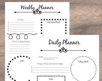 Printable Daily and Weekly Planner Black and White, Multi-color Options ...