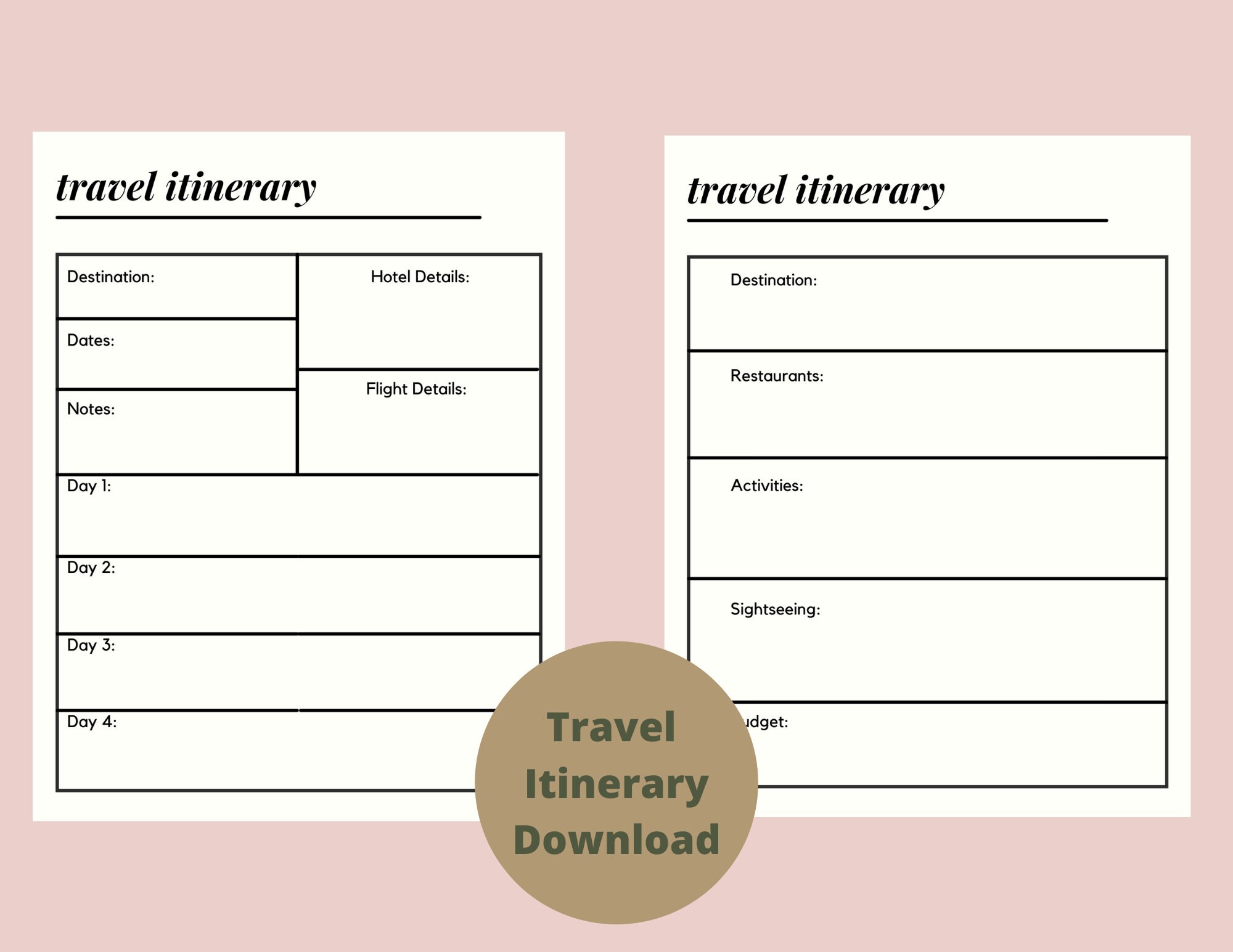 Travel Itinerary Printables - Etsy