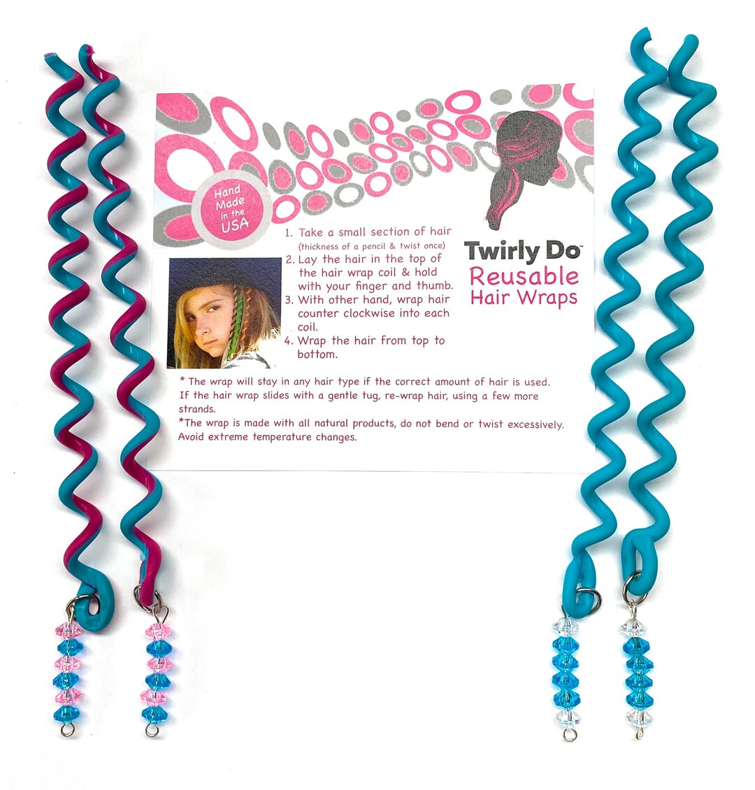 4 Pack" Collect 2 Blue and 2 Pink & Blue Hair Wraps, Fun Girl Hair ...
