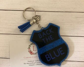 Police Badge Back the Blue Keychain - Etsy