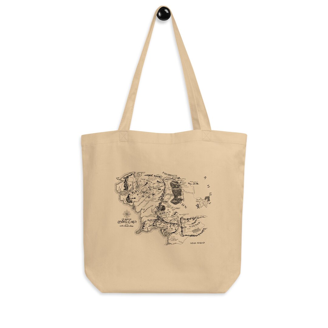Middle Earth Map Eco Tote Bag, LOTR Merch the Hobbit Bag, Tolkien ...