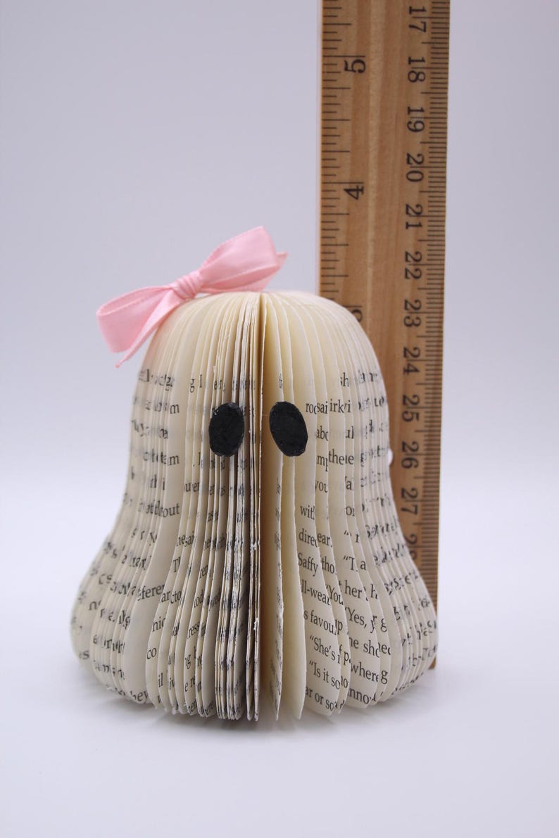 Book Page Ghost With Pink Bow - Halloween Tabletop Decor - Etsy