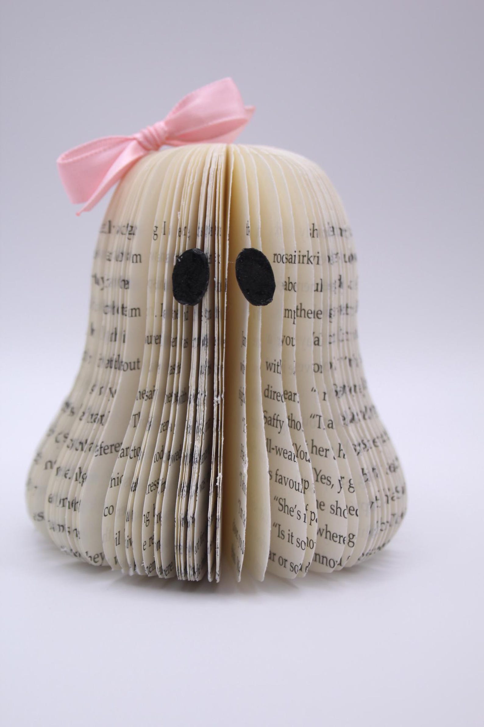 Book Page Ghost With Pink Bow - Halloween Tabletop Decor - Etsy