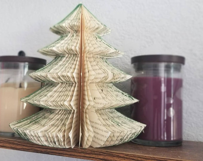 Repurposed Book Christmas Tree Deer and Snowflakes Silver and Gold ...