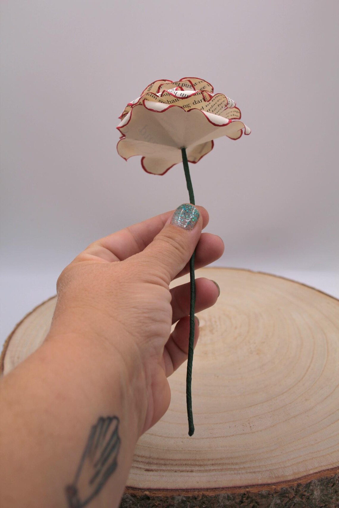 Red Tipped Paper Rose – Upcycled Book Art Gift - Etsy