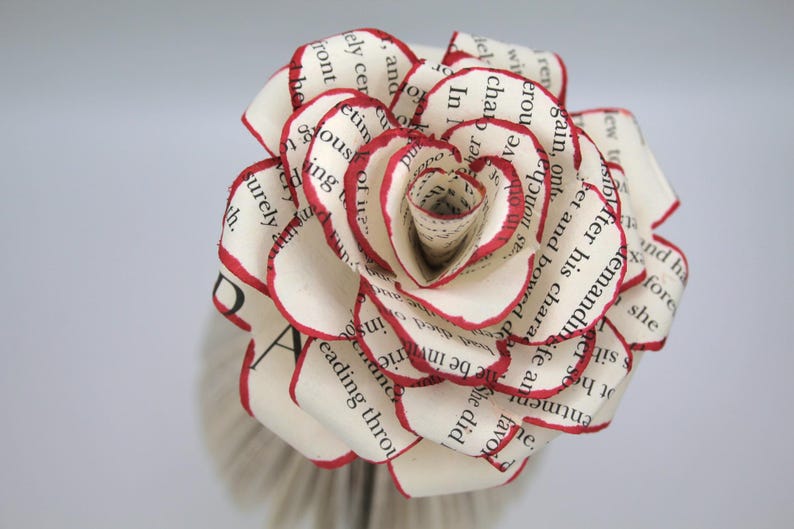 Red Tipped Paper Rose – Upcycled Book Art Gift - Etsy