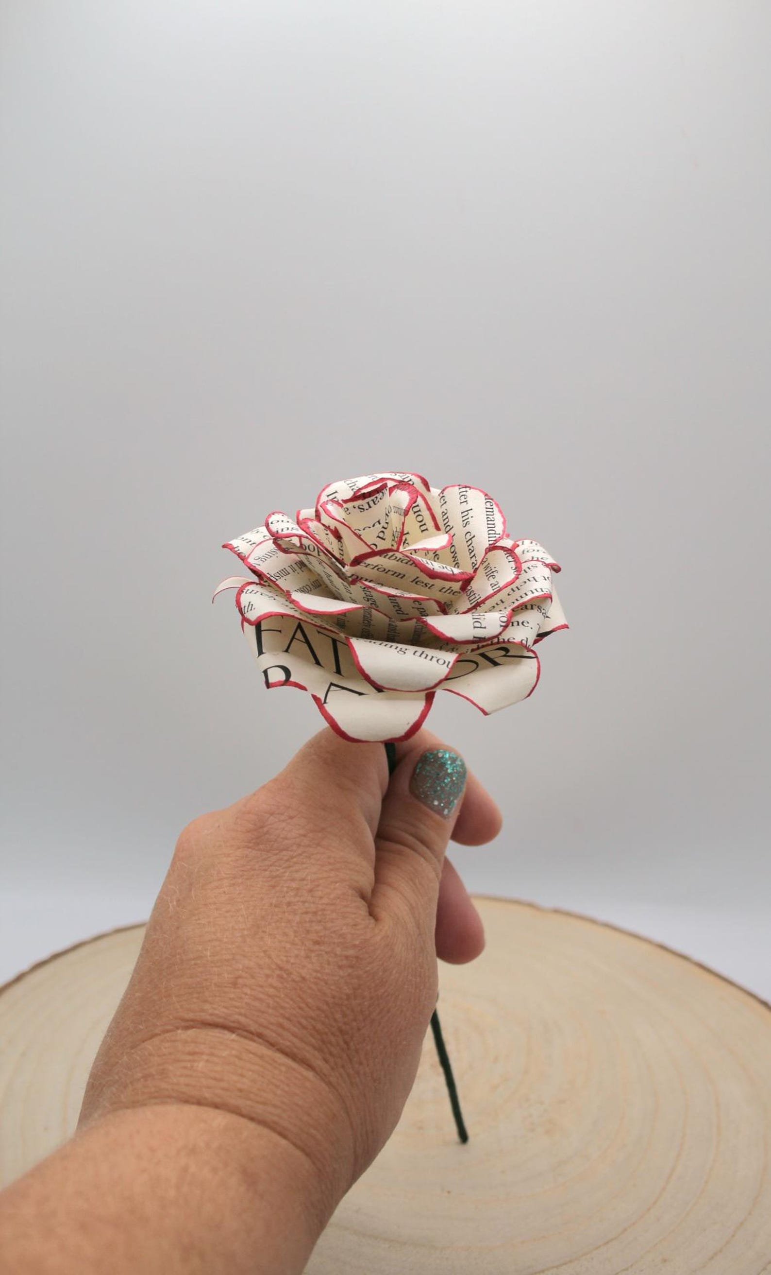 Red Tipped Paper Rose – Upcycled Book Art Gift - Etsy