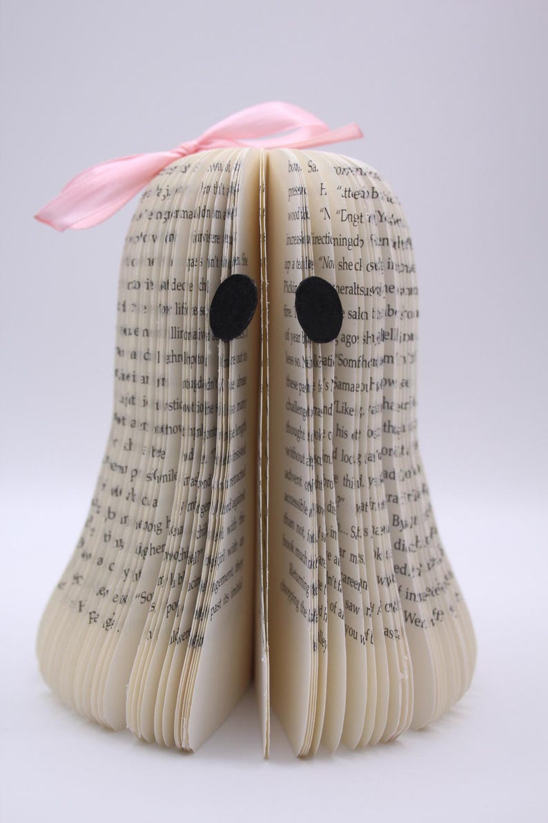 Book Page Ghost With Pink Bow - Halloween Tabletop Decor - Etsy