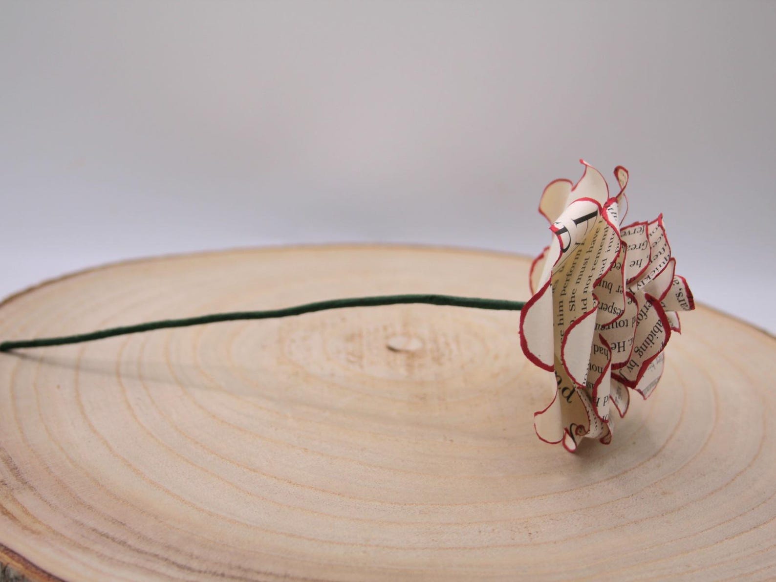 Red Tipped Paper Rose – Upcycled Book Art Gift - Etsy