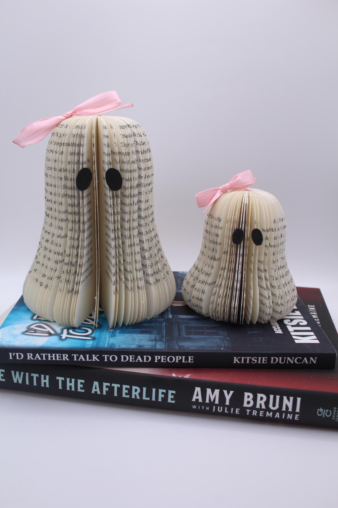 Book Page Ghost With Pink Bow - Halloween Tabletop Decor - Etsy
