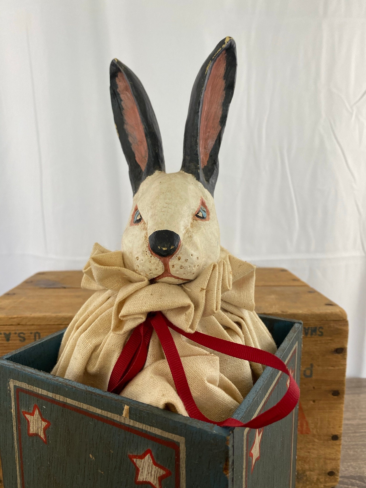 Vintage Folk Art Jack in the Box Rabbit Bunny Decor Americano - Etsy