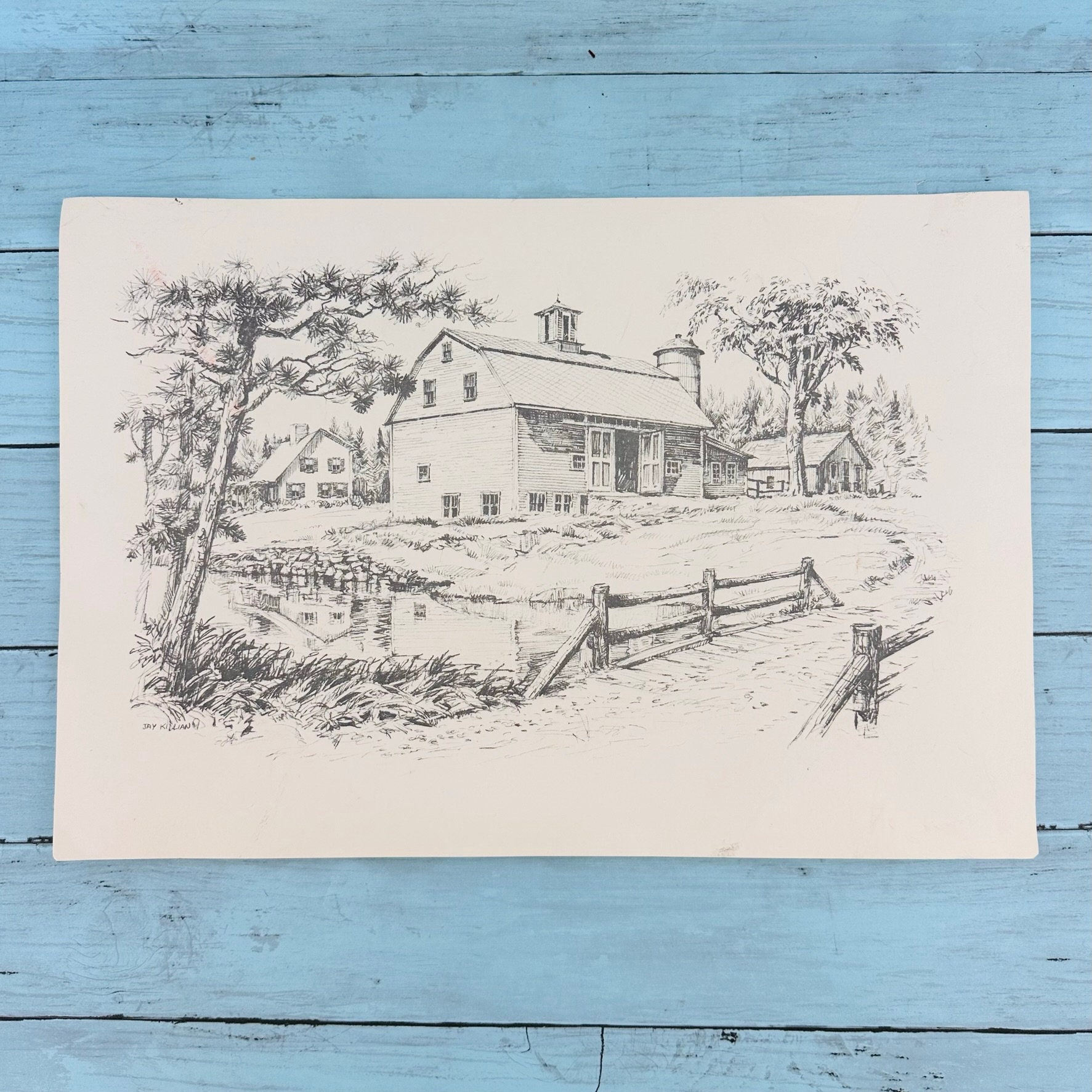 Vintage 1950'2 Jay Killian Prints Farm Scene Chickens Barn Quilts ...