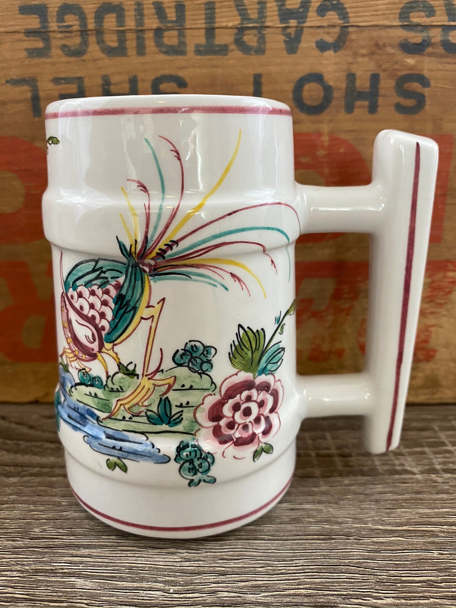 Vintage Anfora Agueda Bird of Paradise Tumbler Coffee Mug Hand Painted ...