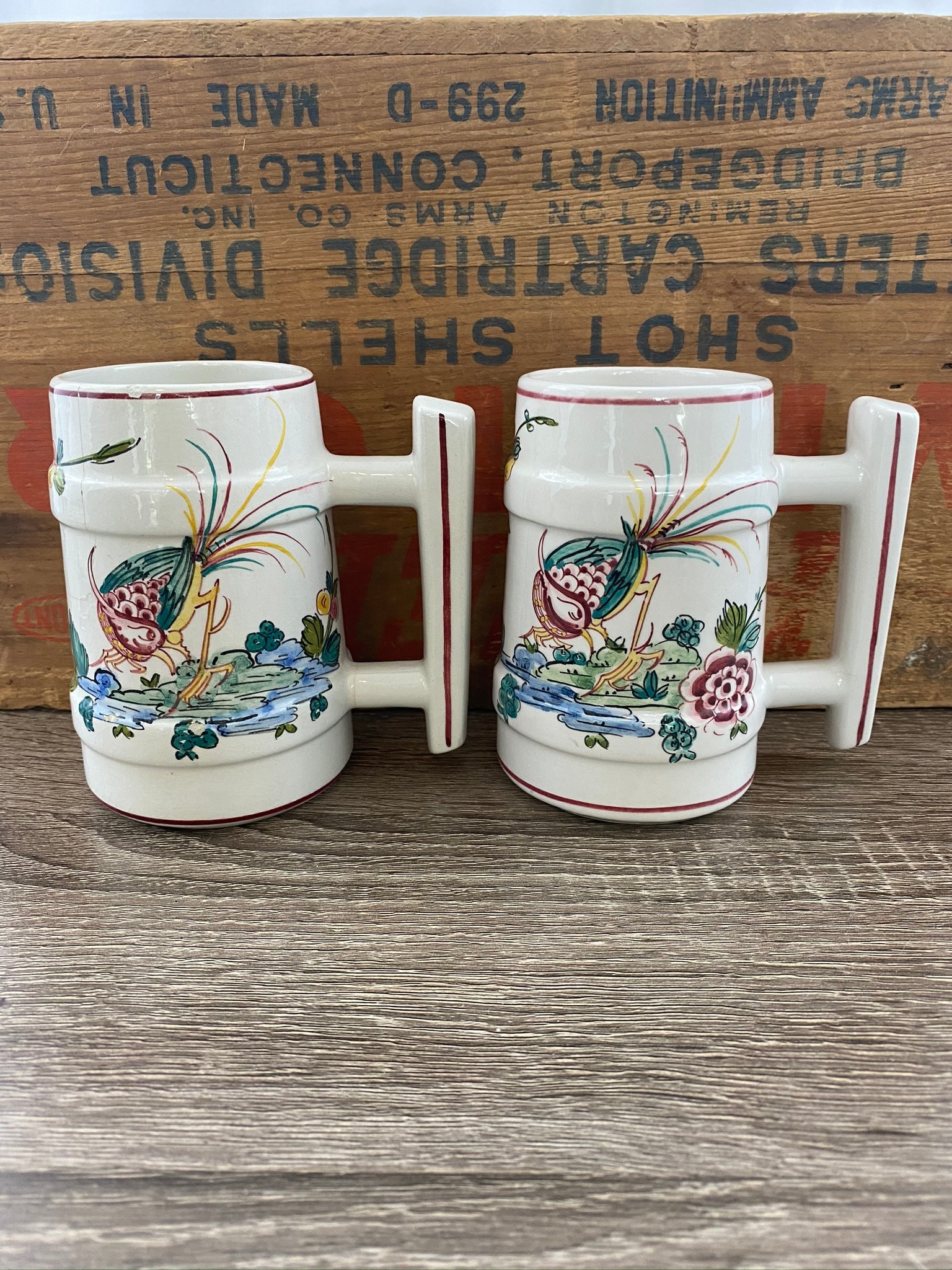 Vintage Anfora Agueda Bird of Paradise Tumbler Coffee Mug Hand Painted ...