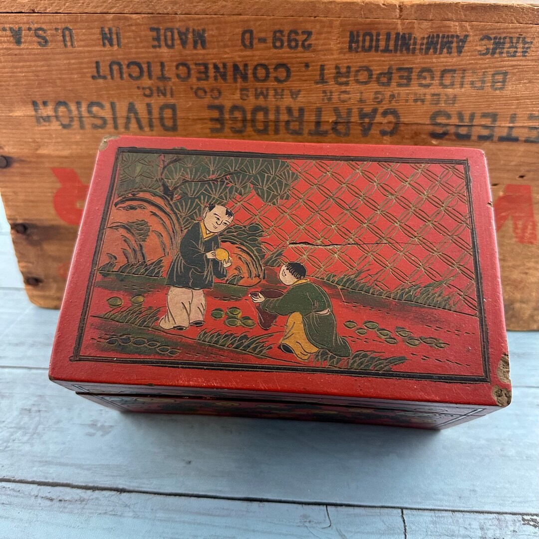Vintage Chinese Red Lacquered Letter Box Gentleman - Etsy