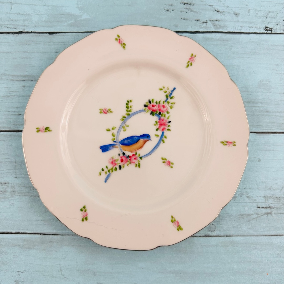 Vintage Blue Bird Plate With Flowers Handpainted M.M.S. Club NE 65/5 - Etsy
