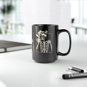Skeleton Drinking Coffee, Vintage Halloween Ceramic Mug, Coffee Mug ...