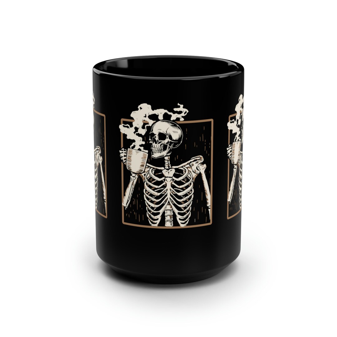 Skeleton Drinking Coffee, Vintage Halloween Ceramic Mug, Coffee Mug ...
