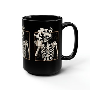 Skeleton Drinking Coffee, Vintage Halloween Ceramic Mug, Coffee Mug ...