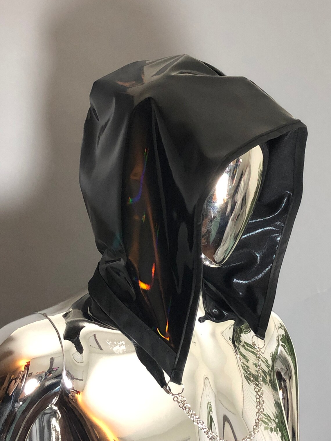 Festival Rave Hood in Black Holographic Stretch Vinyl With - Etsy