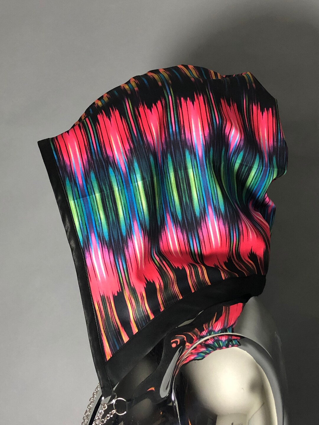 Festival Rave Hood in Black/pink/turquoise Print Spandex With Black ...