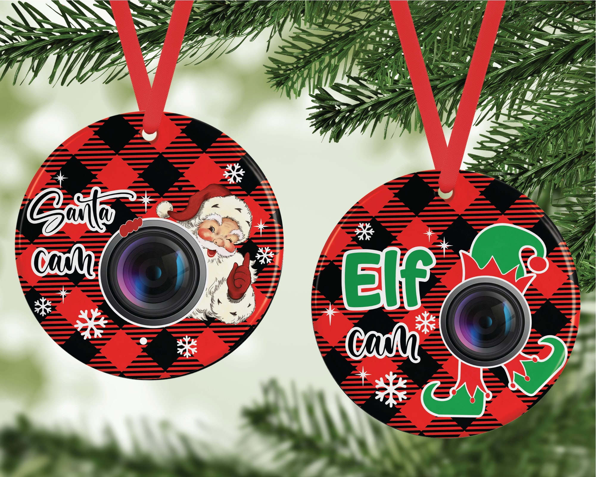 Santa Cam / Elf Cam Ceramic Christmas Ornament - Etsy