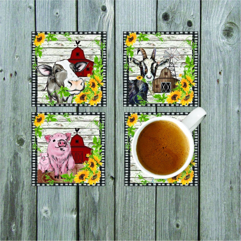 Farmhouse Sandstone Coasters - Farm Animals - Etsy